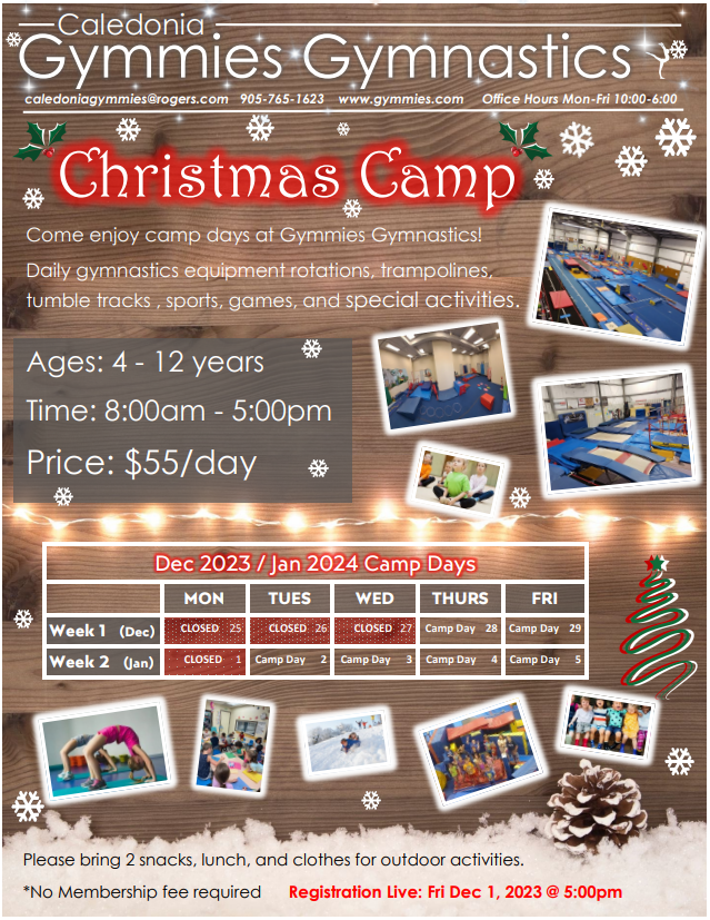 Christmas Camp 2023-24 :: Caledonia Gymmies Gymnastics powered by Uplifter